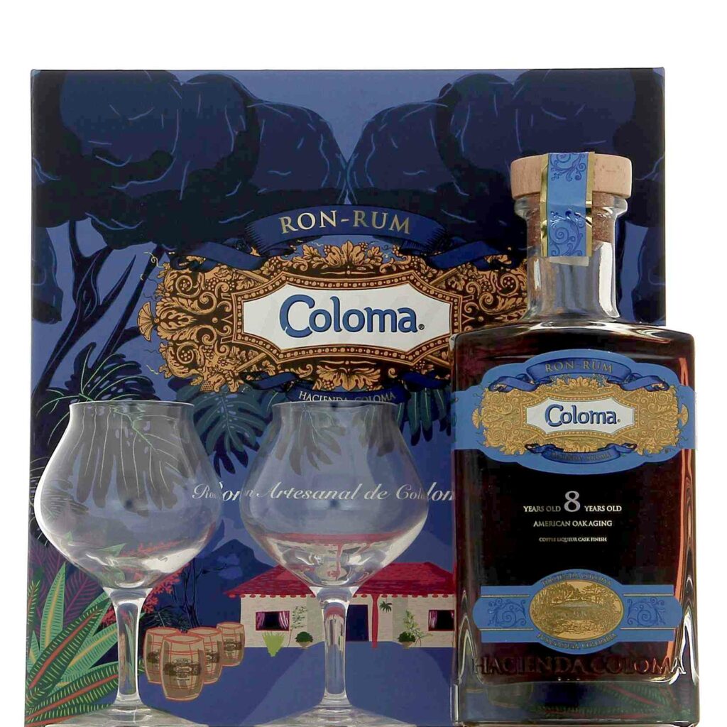 Coloma 8 ans coffret 1 bouteille + 2 verres 40° - Rhum Attitude