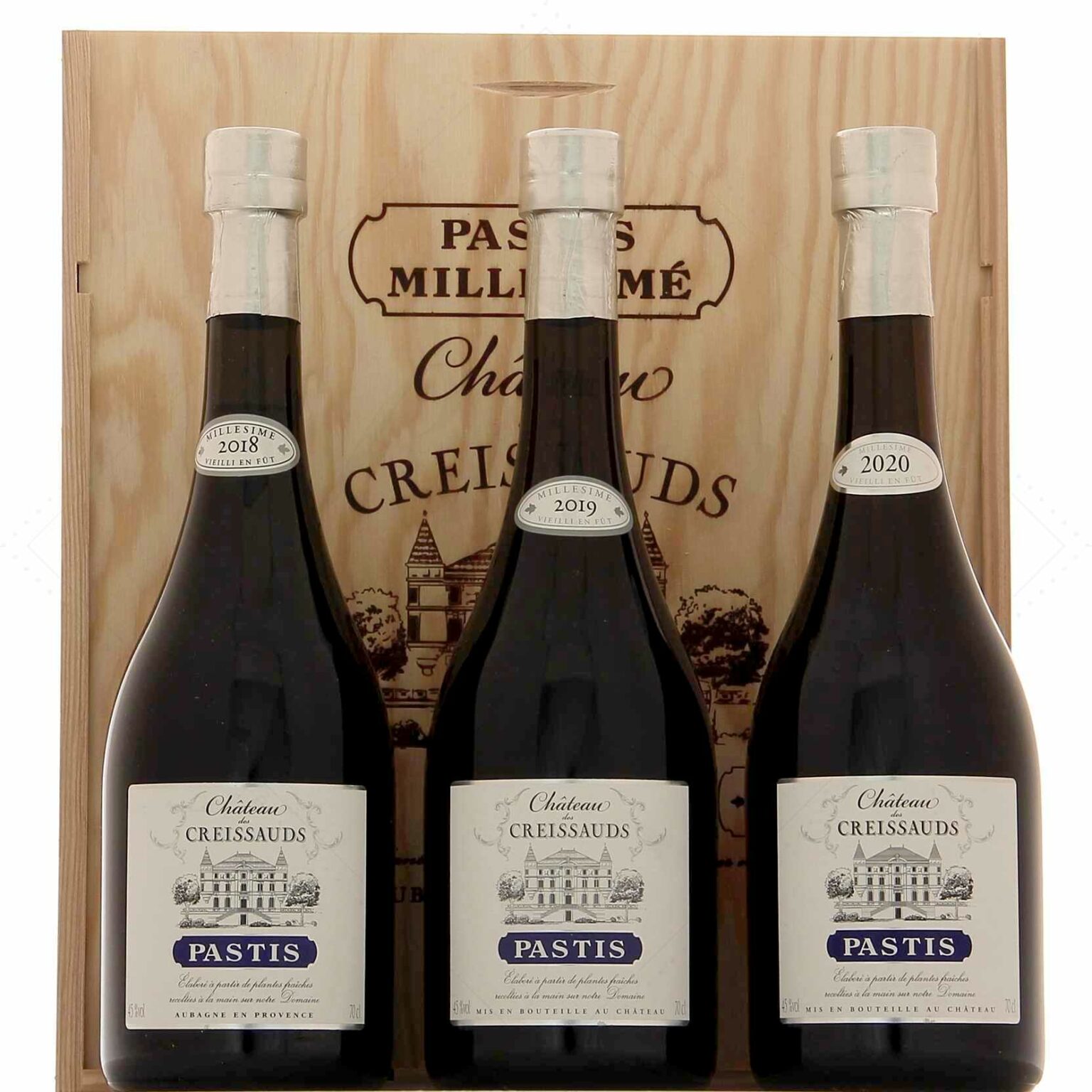 Coffret 3 pastis Château Des Creissauds 2018 2019 2020 45° - Rhum Attitude