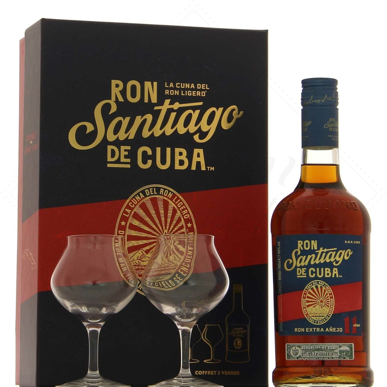 Santiago de Cuba 11 years in box of 2 glasses 40° - Rhum Attitude